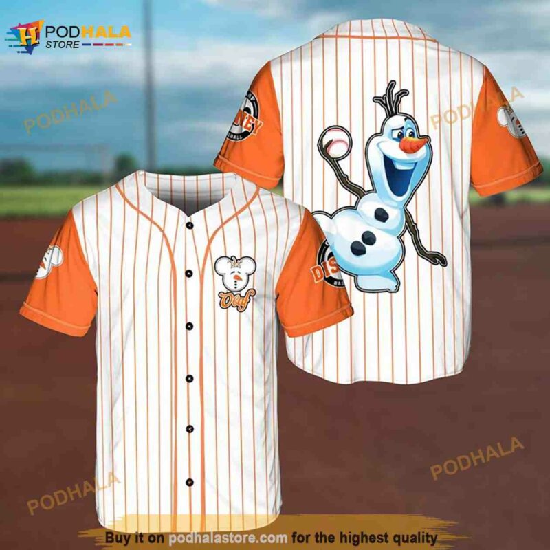 Olaf The Pitcher Frozen Disney Cartoon Pinstripe 3D Baseball Jersey ...